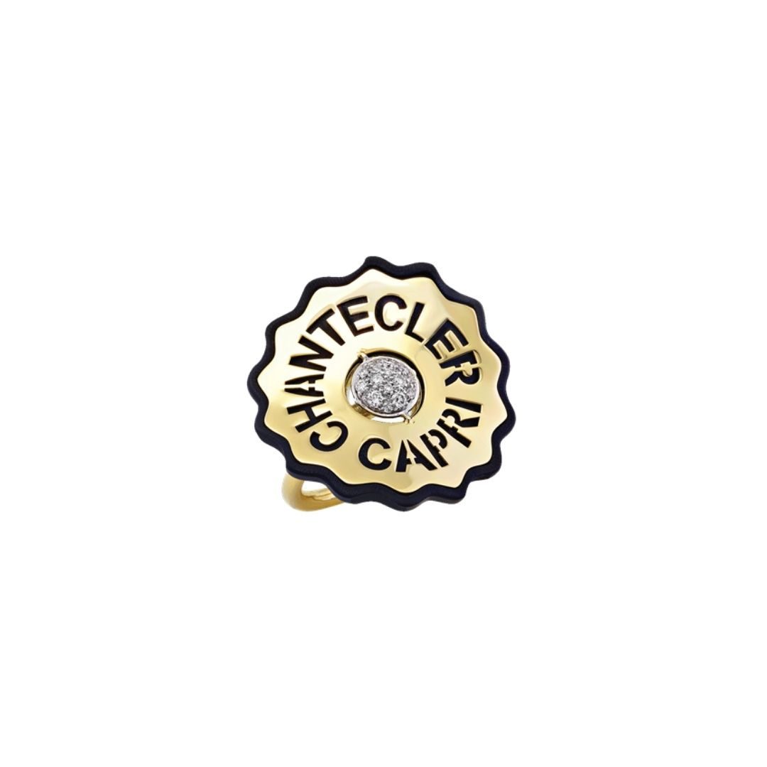 Anello Chantecler Logo in Oro Giallo e Resina Nera - Dobner